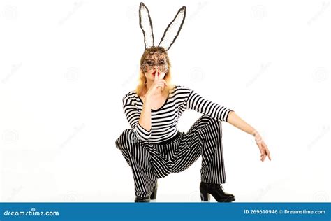 Easter Day Girl In Black Rabbit Mask Easter Bunny Girl Easter Woman