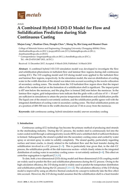 Pdf A Combined Hybrid 3 D2 D Model For Flow And Solidification
