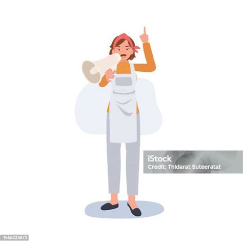 전문 클리너 사람들 가사도우미로 일하는 레이디의 캐릭터가 확성기 발표를 들고 있습니다 평면 벡터 그림 가사 집안일에 대한 스톡 벡터 아트 및 기타 이미지 Istock