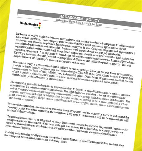 Harassment Policy Back 2 Basics Safety