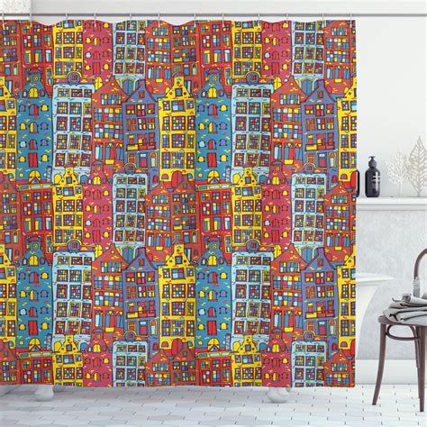 East Urban Home Cartoon Shower Curtain Sketch Amsterdam Multicolor
