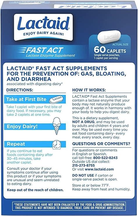 Lactaid Fast Act Caplets 60 Ct Pack Of 4 Fast Acting Lactose