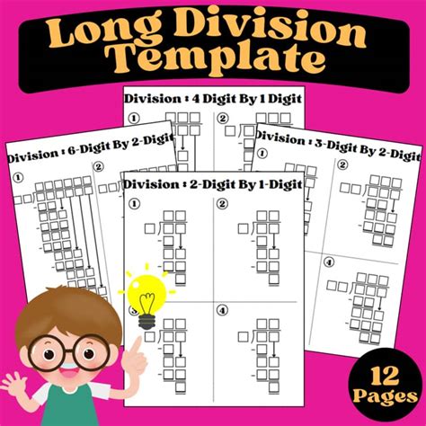 Long Division Template Worksheets 2 3 4 5 6 Digit By 1 2 Digit