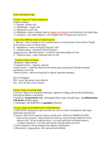 Pathophysiology Exam 1 Lecture Notes Define Pathophysiologydescribe 5