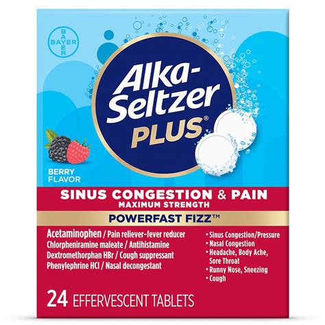 Alka Seltzer Plus Sinus Congestion And Pain Effervescent Berry Walgreens