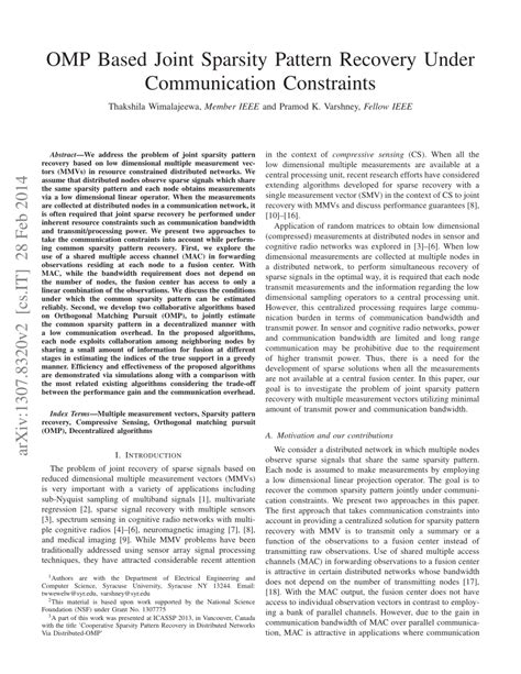 Pdf Omp Based Joint Sparsity Pattern Recovery Under Communication