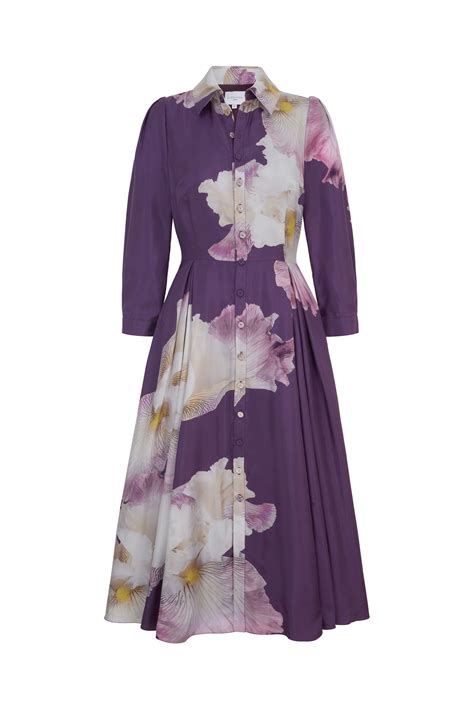 Montecito Shirt Dress Purple Iris Suzannah London Luxury Silk Shirt Dress