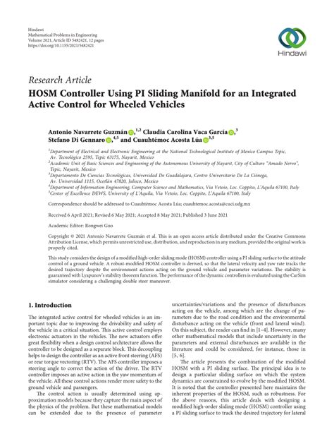 Pdf Hosm Controller Using Pi Sliding Manifold For An Integrated Active Control For Wheeled