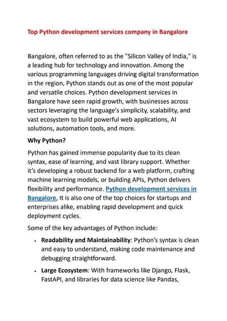 Top Python Development Services Company In Bangalore Pdf