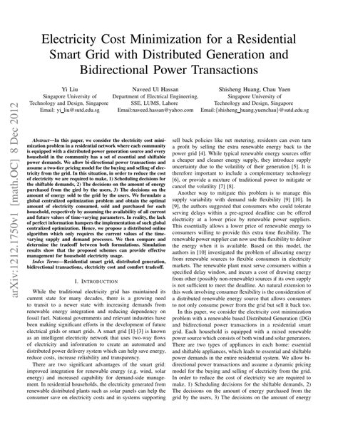 PDF Electricity Cost Minimization For A Residential Smart Grid With Distributed Generation And