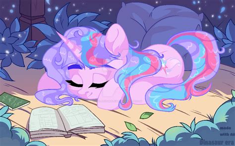 [mlp] Galaxy Moonlight Sleeping While Reading By Galaxyswirlsyt On