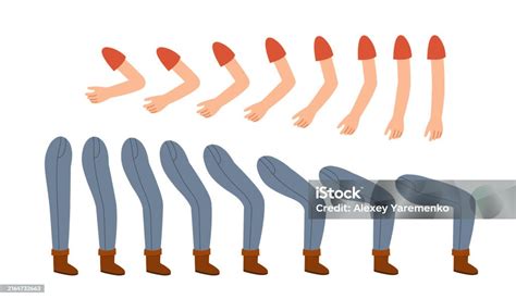 여성 농부 건설자 농사와 농업을 가진 소녀 애니메이션 제작을 위한 키트입니다 다리와 손의 팩 캐릭터의 커스터마이징 플랫 벡터 컬렉션 나이에 대한 스톡 벡터 아트 및 기타