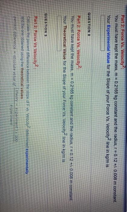 Part 1 Force Vs Mass Calculate The Percent