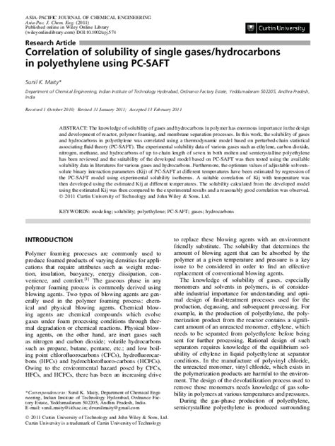 Pdf Correlation Of Solubility Of Single Gaseshydrocarbons In
