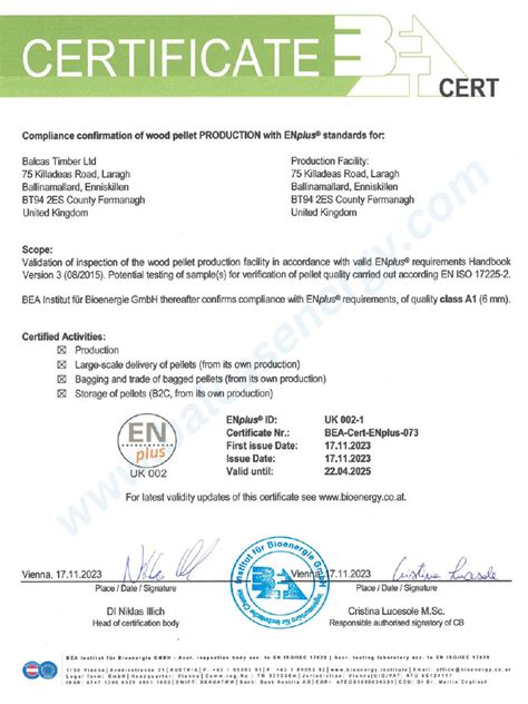 Enplus Pellet Producer Certificate Enniskillen Pdf