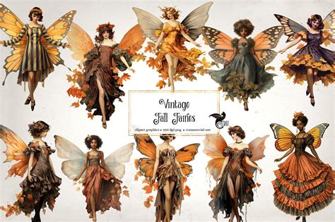 Vintage Fall Fairies Clipart Graphic By Digital Curio · Creative Fabrica