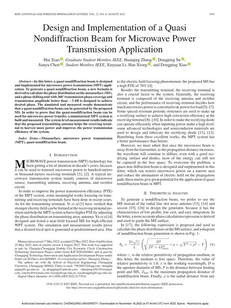 PDF Design And Implementation Of A Quasi Nondiffraction Beam For Microwave Power Transmission