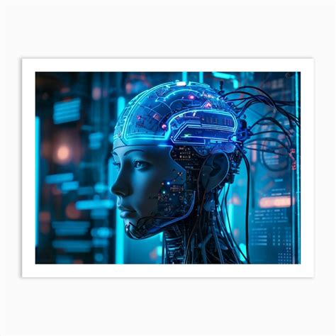 Abstract Conceptual Head Features Circuitry Integrating A Human Brain With Neural Lines And