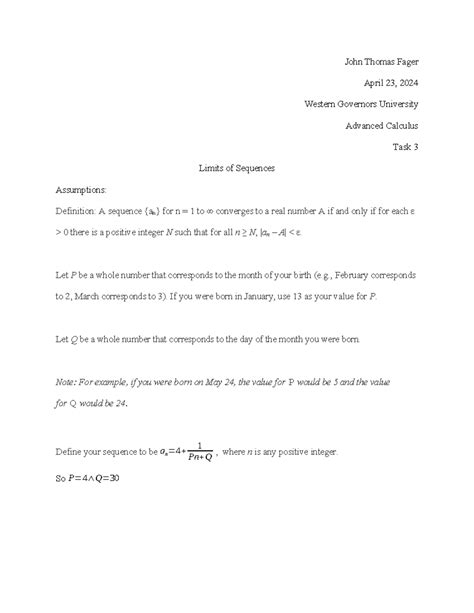 Advanced Calculus Ad Calc Task 3 Limits Of Sequences Analysis Studocu