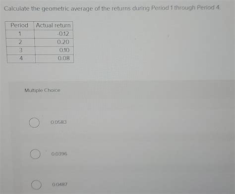 Solved Calculate The Geometric Average Of The Returns During