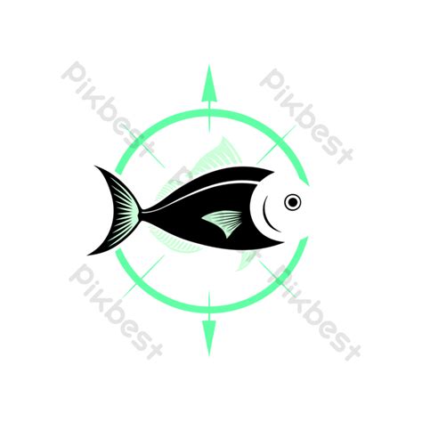 Minimalist Fishing Compass Logo Design With A Bold Fish Element Png