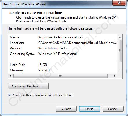 How To Install Windows XP On VMWare CAD International