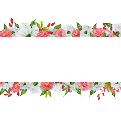 Premium Photo Handdrawn Watercolor Borders With Garden Flowers Zinnia