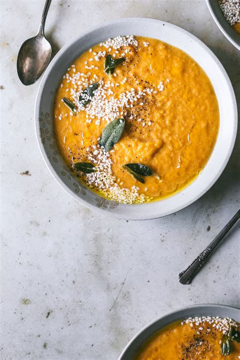 Butternut Squash Soup With Crispy Sage Olive And Artisan