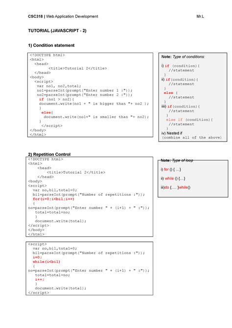 Javascript Tutorial TUTORIAL JAVASCRIPT Condition Statement Tutorial Studocu