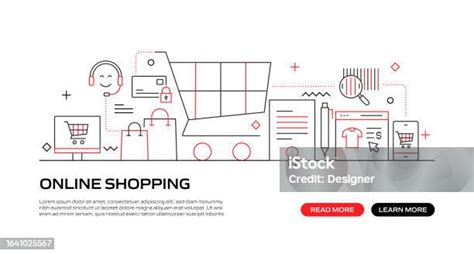 온라인 쇼핑 선형 아이콘이 있는 웹 배너 트렌디한 선형 스타일 벡터 가격에 대한 스톡 벡터 아트 및 기타 이미지 가격 개념 계산대 Istock