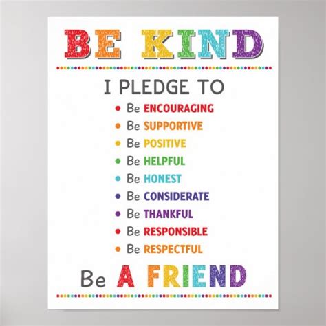 Be Kind Pledge Classroom Anti Bully Campaign Poster Zazzle