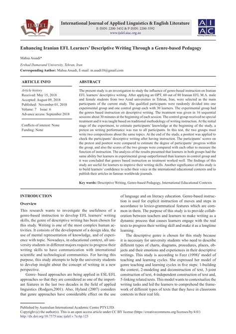 Pdf Enhancing Iranian Efl Learners Descriptive Writing Through A