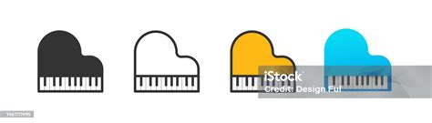 밝은 배경에 피나오 아이콘입니다 흑백 키보드 기호 위보기 그랜드 피아노 사인 윤곽선 평면 및 컬러 스타일 플랫 디자인 벡터 그림입니다 피아노에 대한 스톡 벡터 아트 및 기타