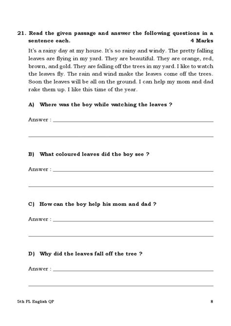 Karnataka 5th English First Language Model Question Paper 2026