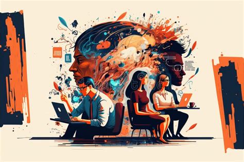 Illustration Of Many Business People Collaborating Solving Problems Stock Illustration