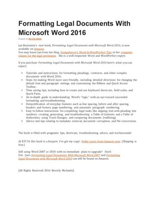 Formatting Legal Documents With Microsoft Word 2016 Docx