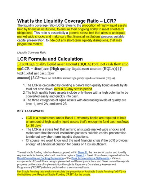 Liquidity Coverage Ratio Pdf Basel Iii Market Liquidity