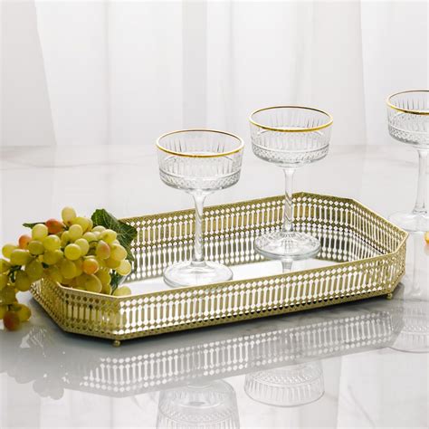Buy Elizabeth Rectangular Metal Serving Tray Gold 43x28x5cm Online