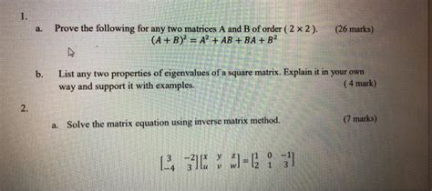Solved A Prove The Following For Any Two Matrices A And Chegg Com