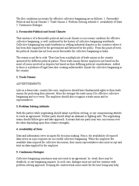The Five Conditions Necessary For Effective Collective Bargaining Are As Follows Pdf