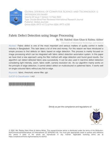 Pdf Fabric Defect Detection Using Image Processing