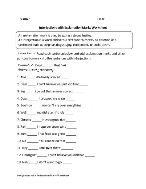 5th Grade Interjection Worksheets Class 3 Chapter 16 Exercise