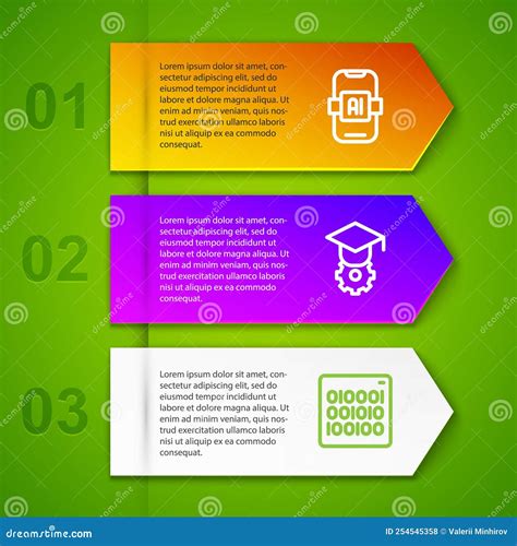 Set Line Artificial Intelligence AI Graduation Cap And Binary Code Business Infographic