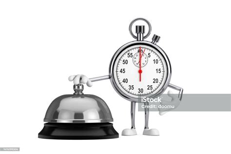 현대 스톱워치 만화 사람 캐릭터 마스코트 호텔 서비스 벨 호출 3d 렌더링 3차원 형태에 대한 스톡 사진 및 기타 이미지 3차원 형태 기민 디지털 생성 이미지