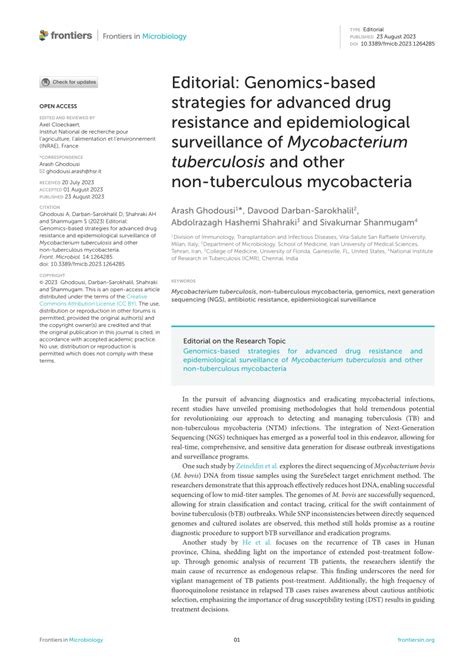 Pdf Editorial Genomics Based Strategies For Advanced Drug Resistance And Epidemiological