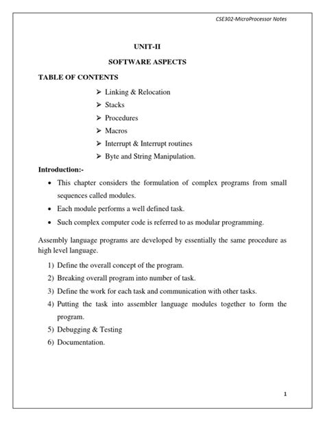 Unit Ii Software Aspects Cse302 Microprocessor Notes Pdf Subroutine Pointer Computer