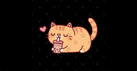 Cute Chubby Orange Tabby Cat Loves Boba Tea Chubby Cat Posters And