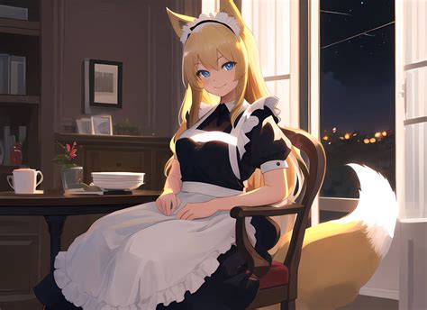Kitsune Maid Sitting On A Chair By Imzigs On Deviantart
