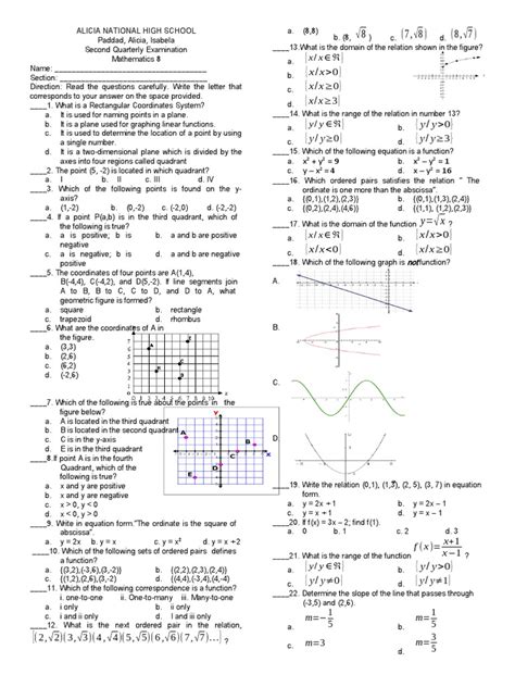 2nd Quarter Pdf Cartesian Coordinate System Mathematics
