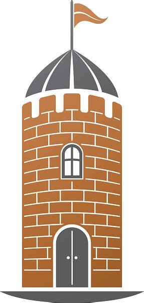 중세 타워 장식 고립 벡터 일러스트 레이 션 레트로 스타일 레이블 문장 학 그림입니다 격리 된 흰 바탕에 화려한 요새 기호입니다 0명에 대한 스톡 벡터 아트 및 기타 이미지